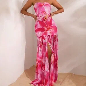 Dresses | Pink Boho Womens Beach Woven Knit Floral Printed Sun Dress ...